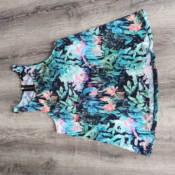 H&M | Tops | Y2k Hm Tropical Watercolor Print High Neck Zip Back Swing ...
